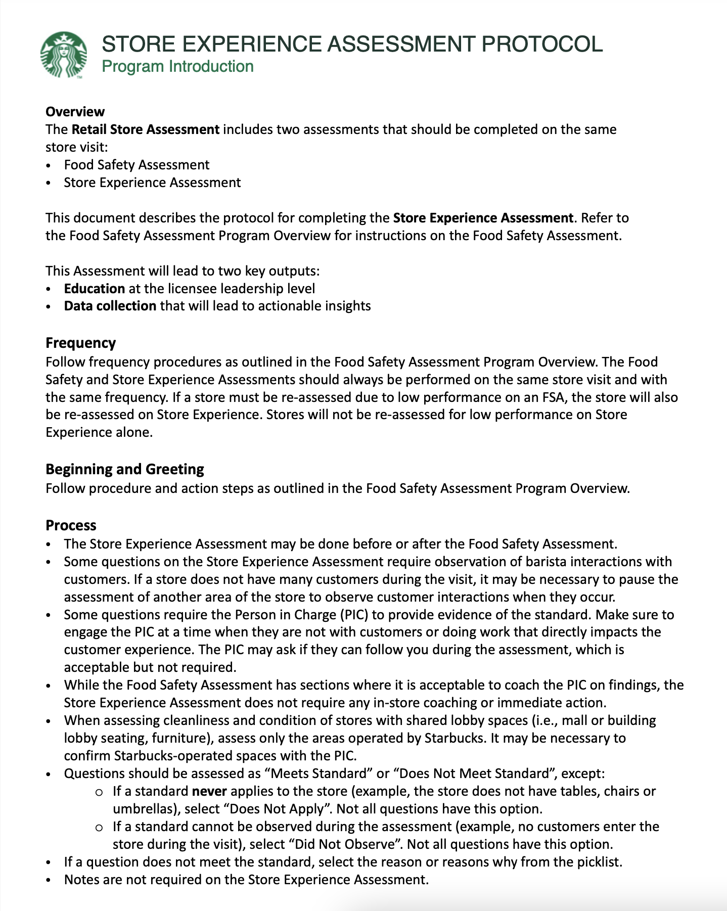 STARBUCKS Retail Store Assessment - Store Experience Assessment ...